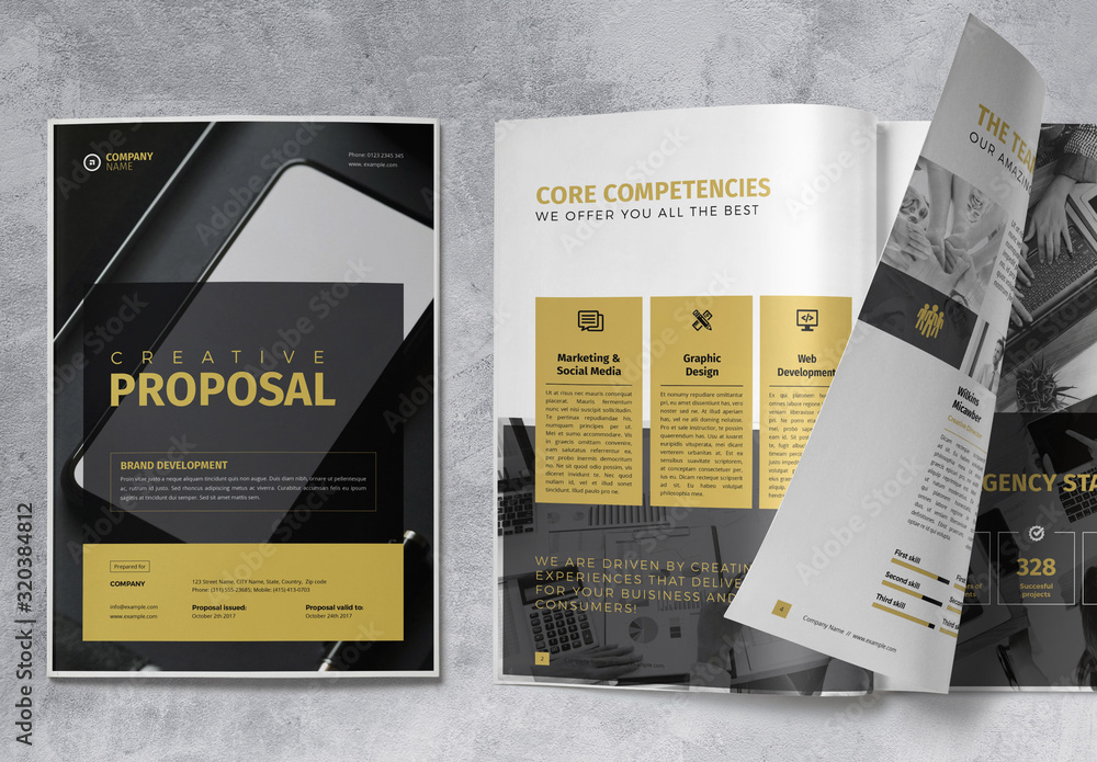 Proposal Business Brochure Layout with Gold Accents Stock Template ...