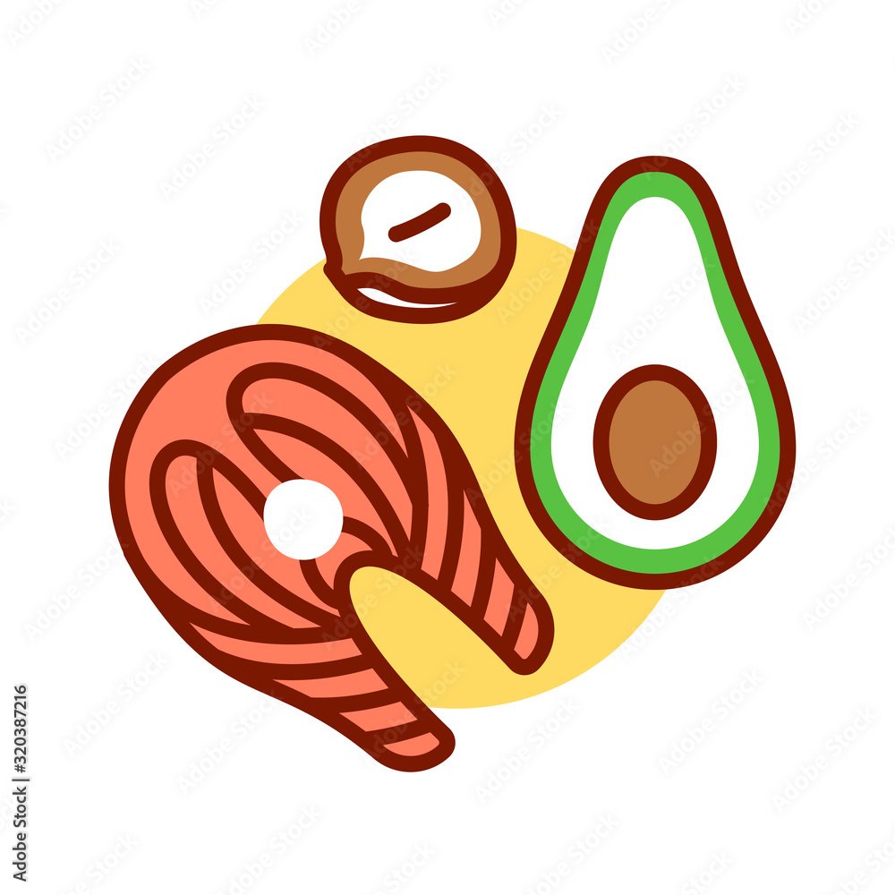 Lot fat color line icon. High-fat products. High-calorie food ...