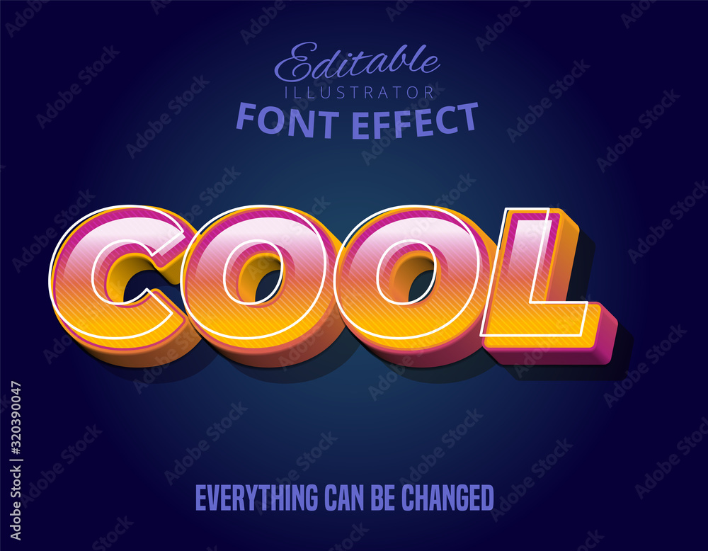 Cool text, 3d orange and purple editable font effect Stock Vector ...