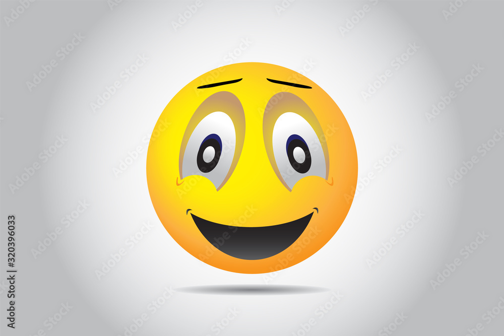 Yellow smiley face emoticon. Happy face with big eyes and smiling mouth ...