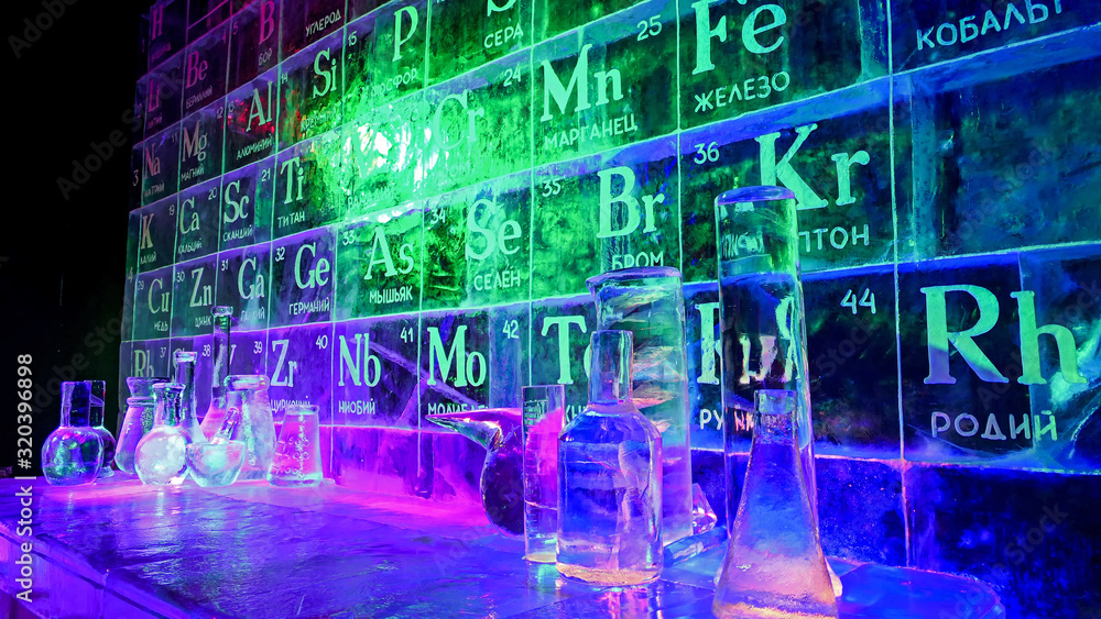 Ice made periodic table of elements illuminated with different colours ...