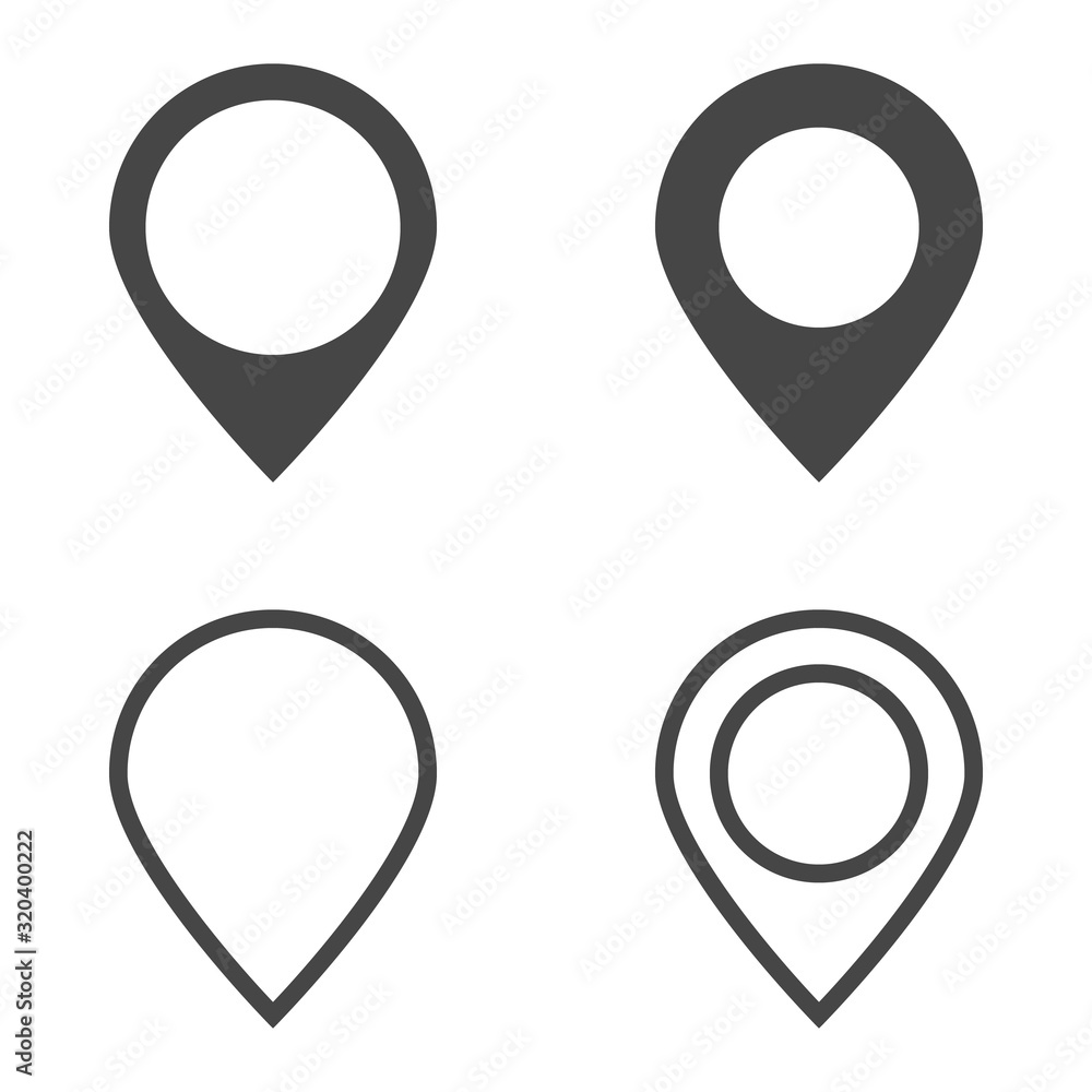 Vector set of map pins. Map marker icon. Dark grey icons isolated on ...