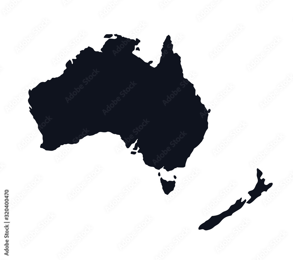 Australian continent with the contours of countries. Vector drawing ...