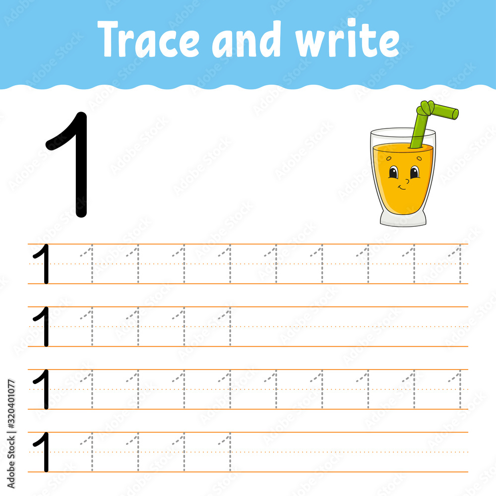 Number 1. Trace and write. Handwriting practice. Learning numbers for ...