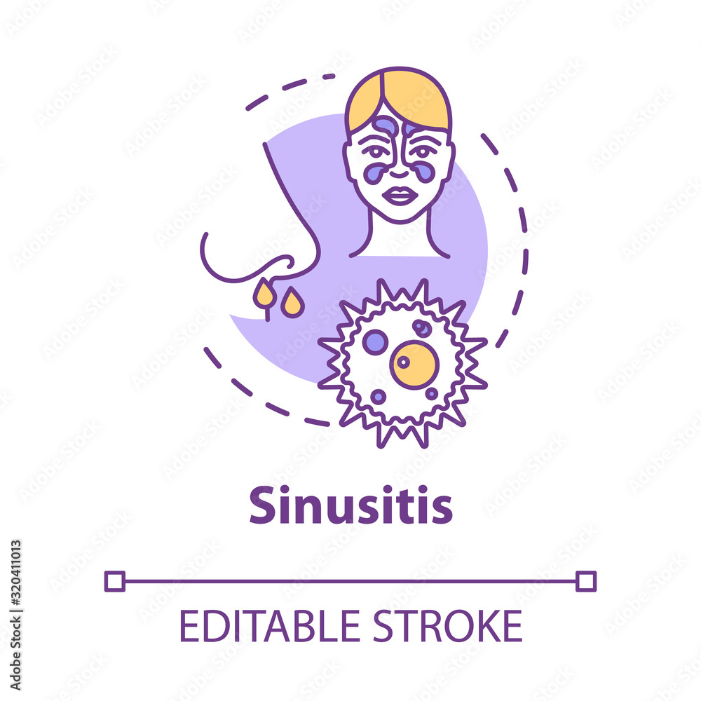 Sinusitis concept icon. Stuffy nose. Paranasal inflammation ...