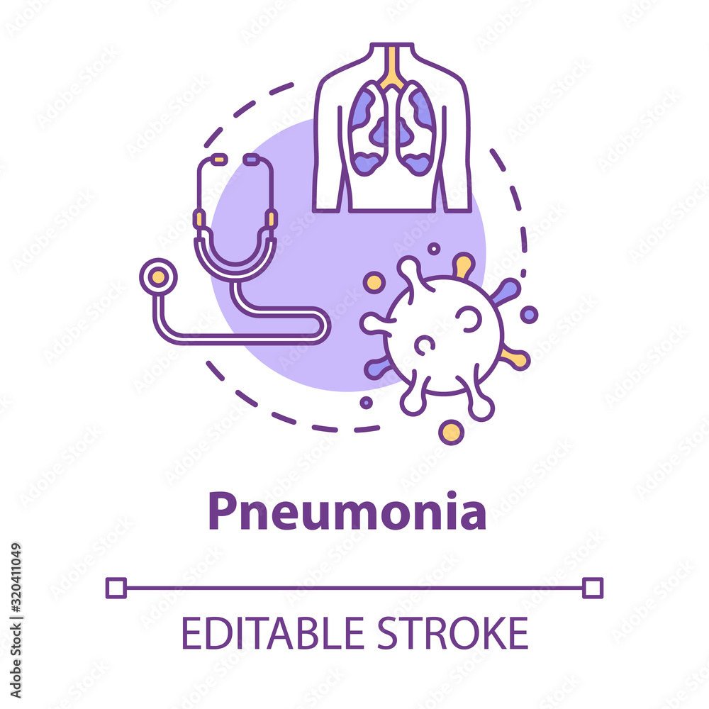 Pneumonia concept icon. Lung inflammation. Disease diagnosis ...