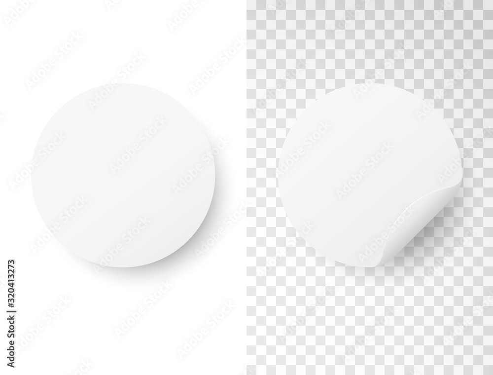 White circle sticker set on transparent and white background. Realistic ...