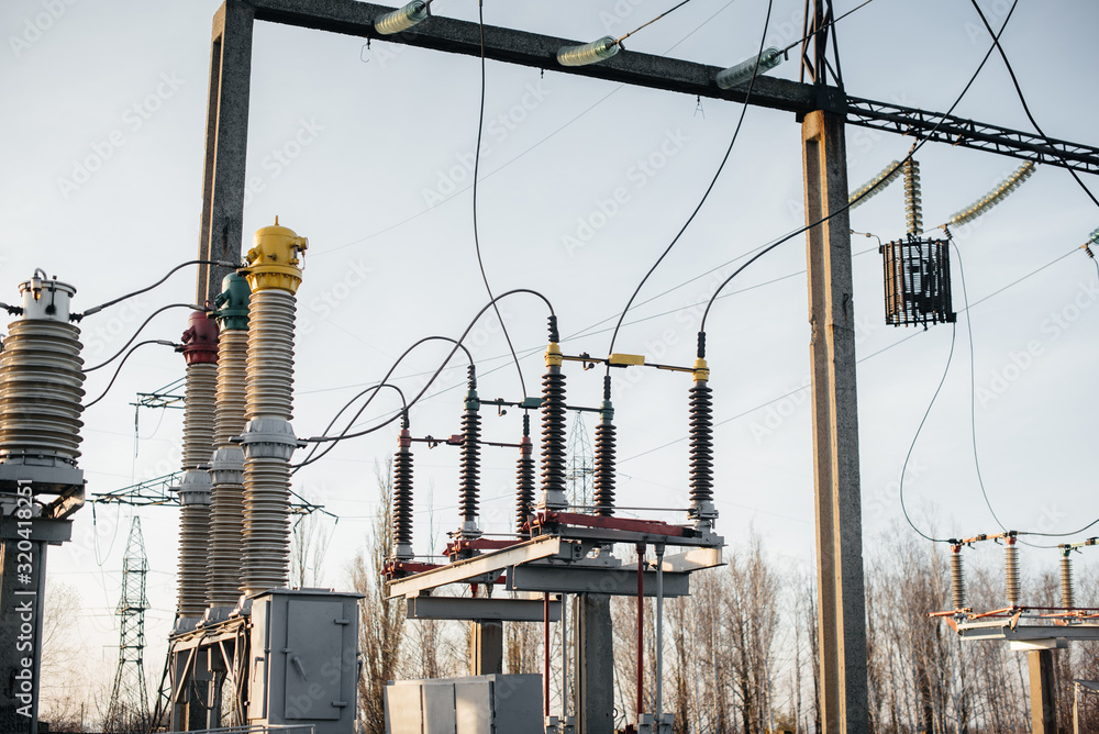Electrical substation equipment. Transformers, disconnectors. Power ...