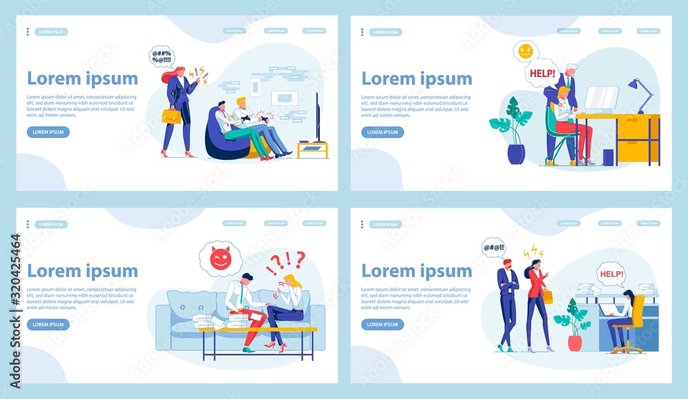 Four Office Work Landing Page Design Templates Stock Vector | Adobe Stock