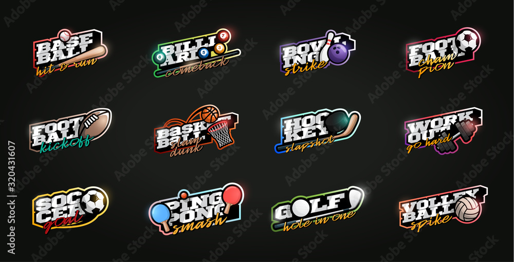 Mega sport logotype set. Modern professional sport Typography in retro ...