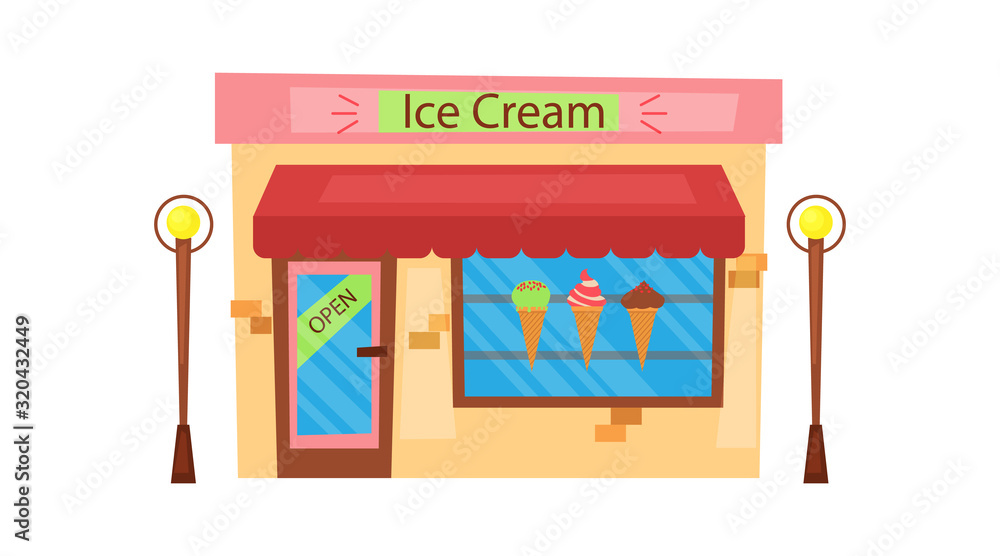 Modern Ice Cream Cafe With Showcase With Many Types of Ice Cream ...