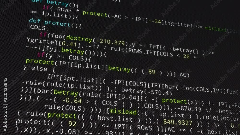 Source code scrolling 4K Animation. Program code development process. Display or monitor close ...