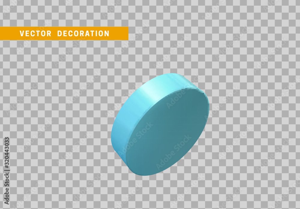 Cylinder 3d objects geometric shape. Round timber isolated blue color ...