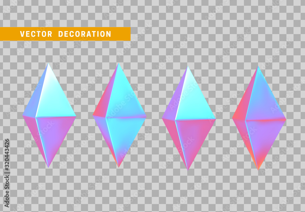 Set Octahedron volumetric polyhedron isolated with colorful hologram ...