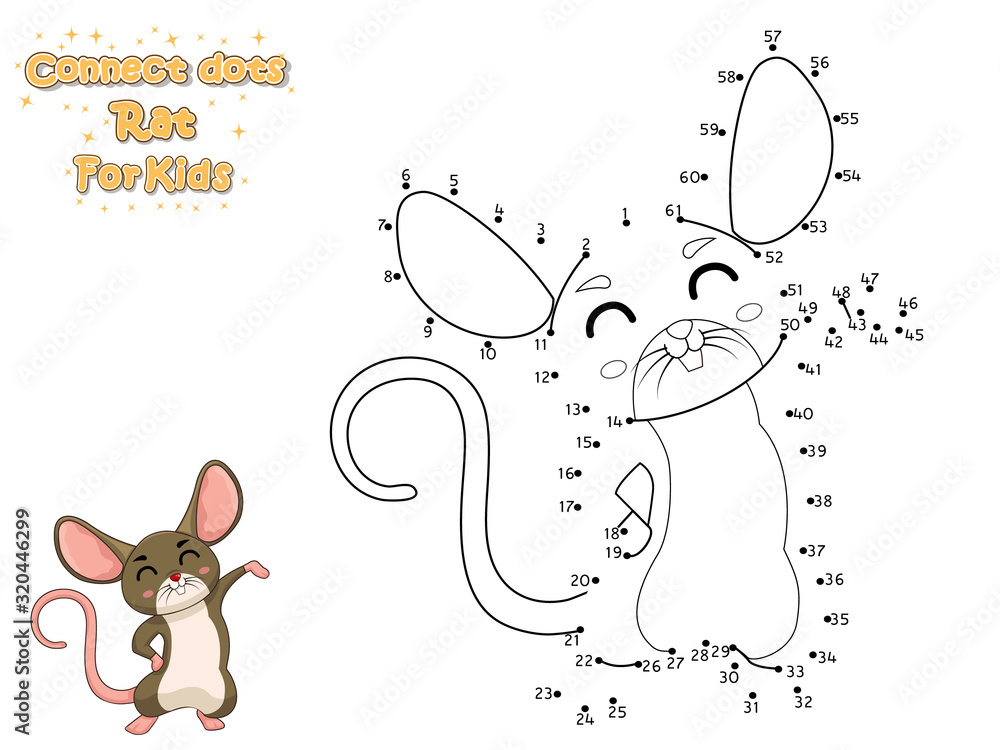 Connect The Dots and Draw Cute Cartoon Rat. Educational Game for Kids ...