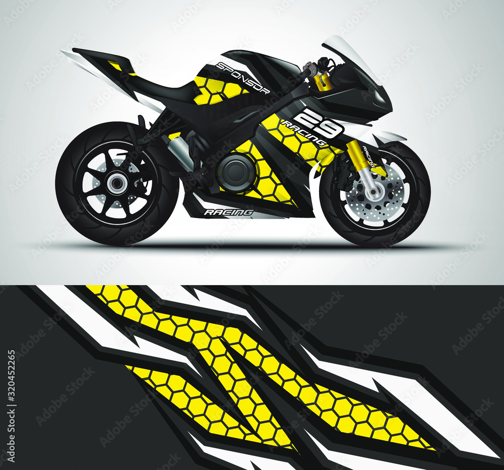 Racing motorcycle wrap decal and vinyl sticker design. Concept graphic ...