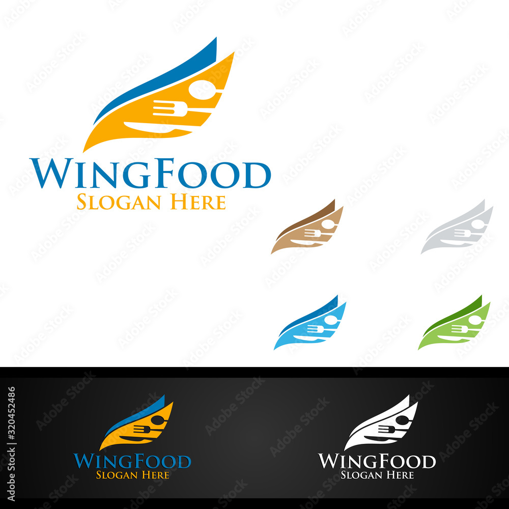 Wing Food Logo for Restaurant or Cafe Stock Vector | Adobe Stock