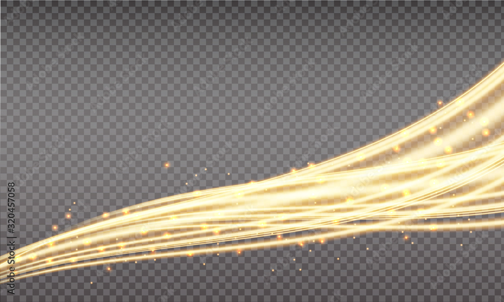 Golden swoosh, magic wave. Gold trail isolated on transparent ...