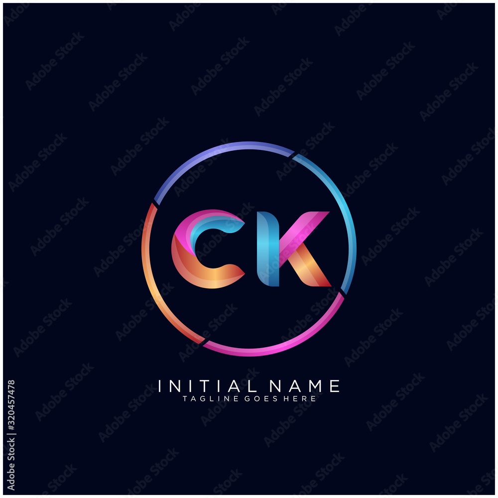 Initial letter CK curve rounded logo, gradient vibrant colorful glossy ...