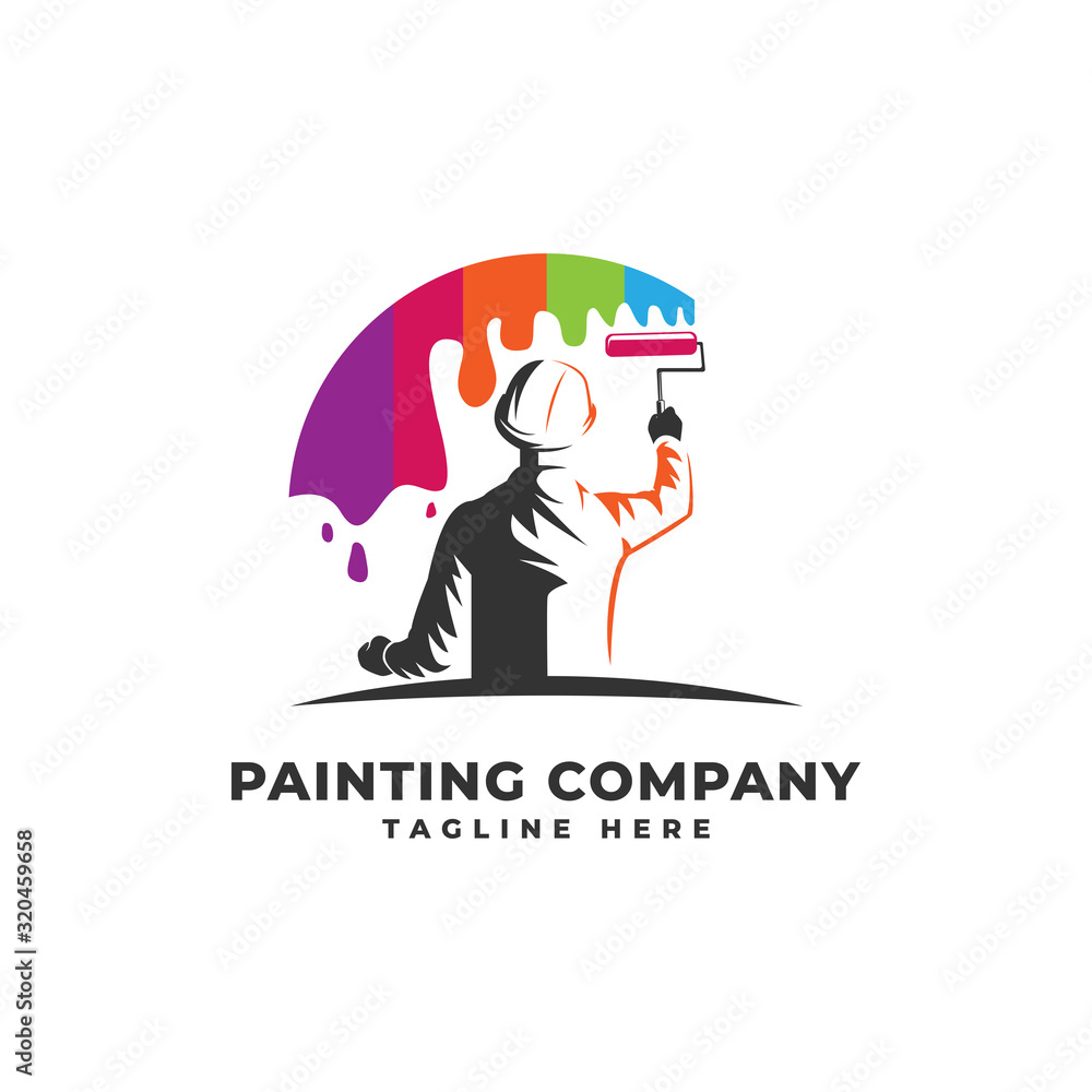 Painting with Rainbow Color Logo Vector Icon Illustration, People ...