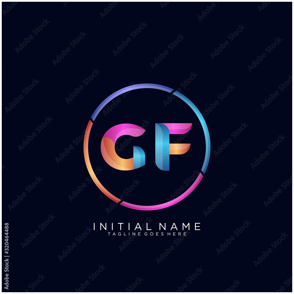 Initial letter GF curve rounded logo, gradient vibrant colorful glossy ...