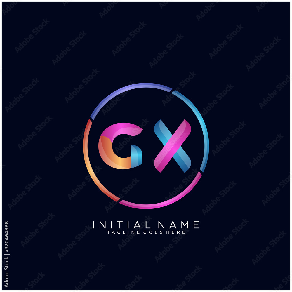 Initial letter GX curve rounded logo, gradient vibrant colorful glossy ...