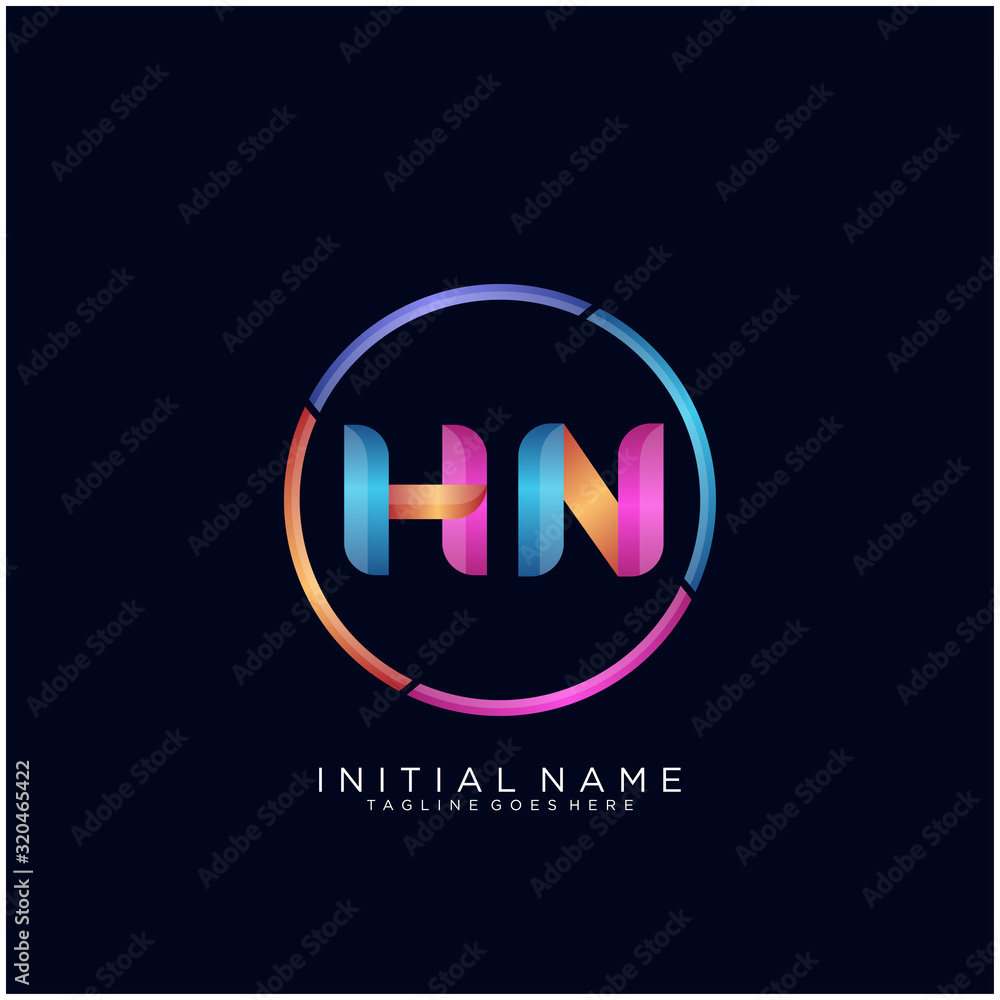 Initial letter HN curve rounded logo, gradient vibrant colorful glossy ...