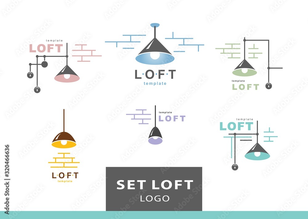 Set loft logo vector Chandelier and brick wall elements Stock Vector ...