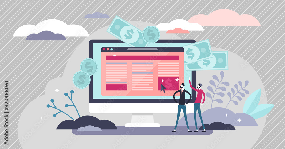 Website monetization concept, flat tiny persons vector illustration ...