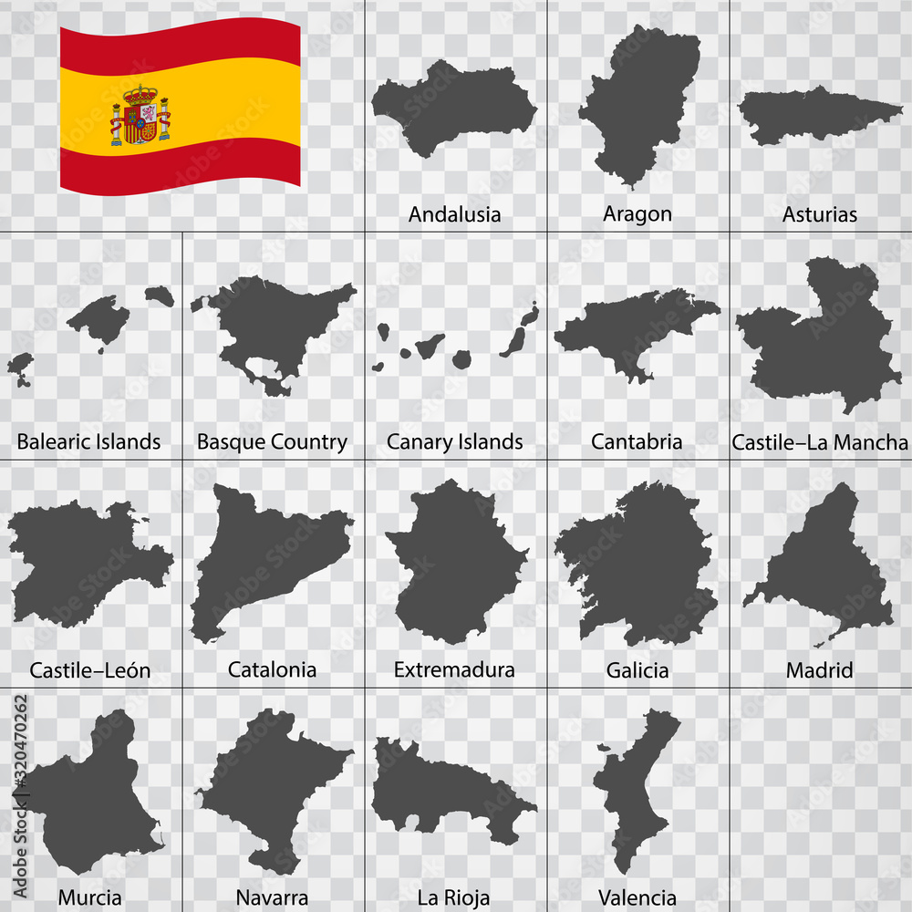 Stockvector Seventeen Maps Autonomous communities of Spain ...