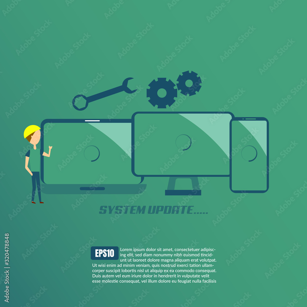 System update sign, warning, vector illustration maintenance for better ...