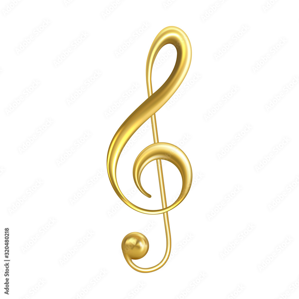 Treble Clef Musical Symbol Golden Color Vector. Classic Treble Clef In ...