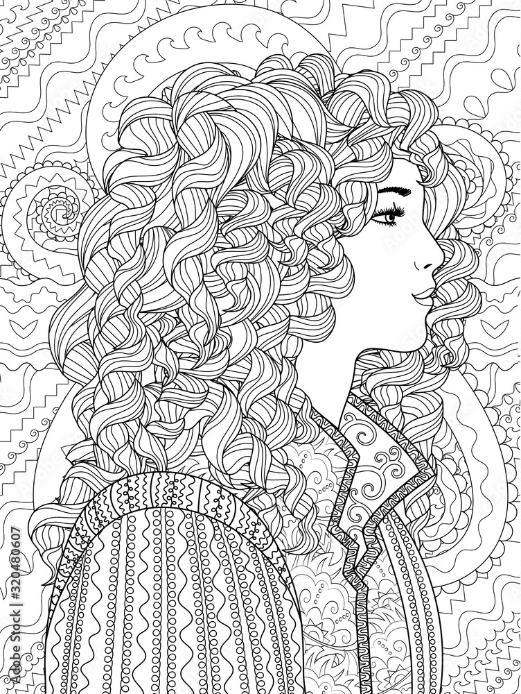 Coloring pages for adults with a princess. Stock Vector | Adobe Stock