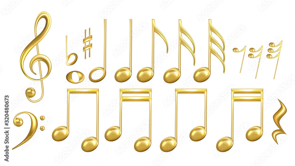 Musical Notes Symbols In Golden Color Set Vector. Collection Of Classic ...