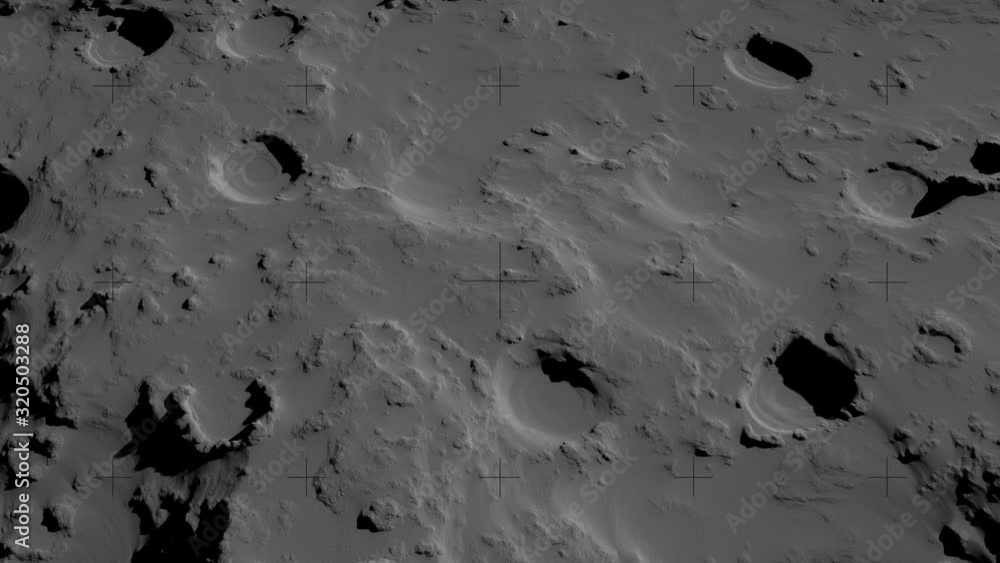 Moon or Luna landing animation. Camera view with markers. Zoom in Lunar ...