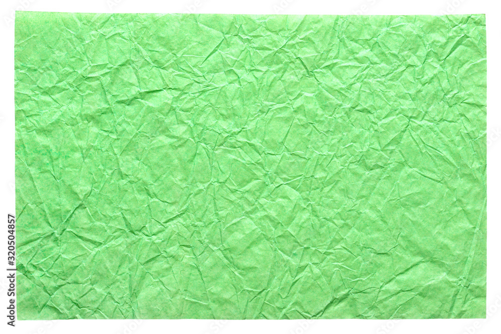 Isolated crumpled sheet paper texture in green color for your beautiful ...
