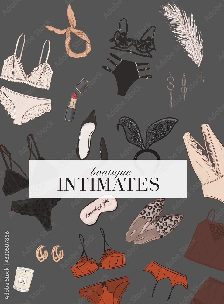 Sexy lingerie collection background. Undergarment boutique advert on ...