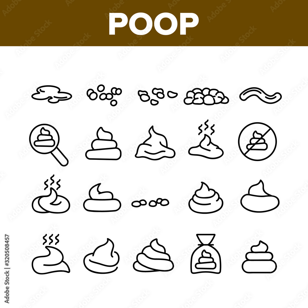 Poop Excrement Pile Collection Icons Set Vector Thin Line. Smell Poop ...