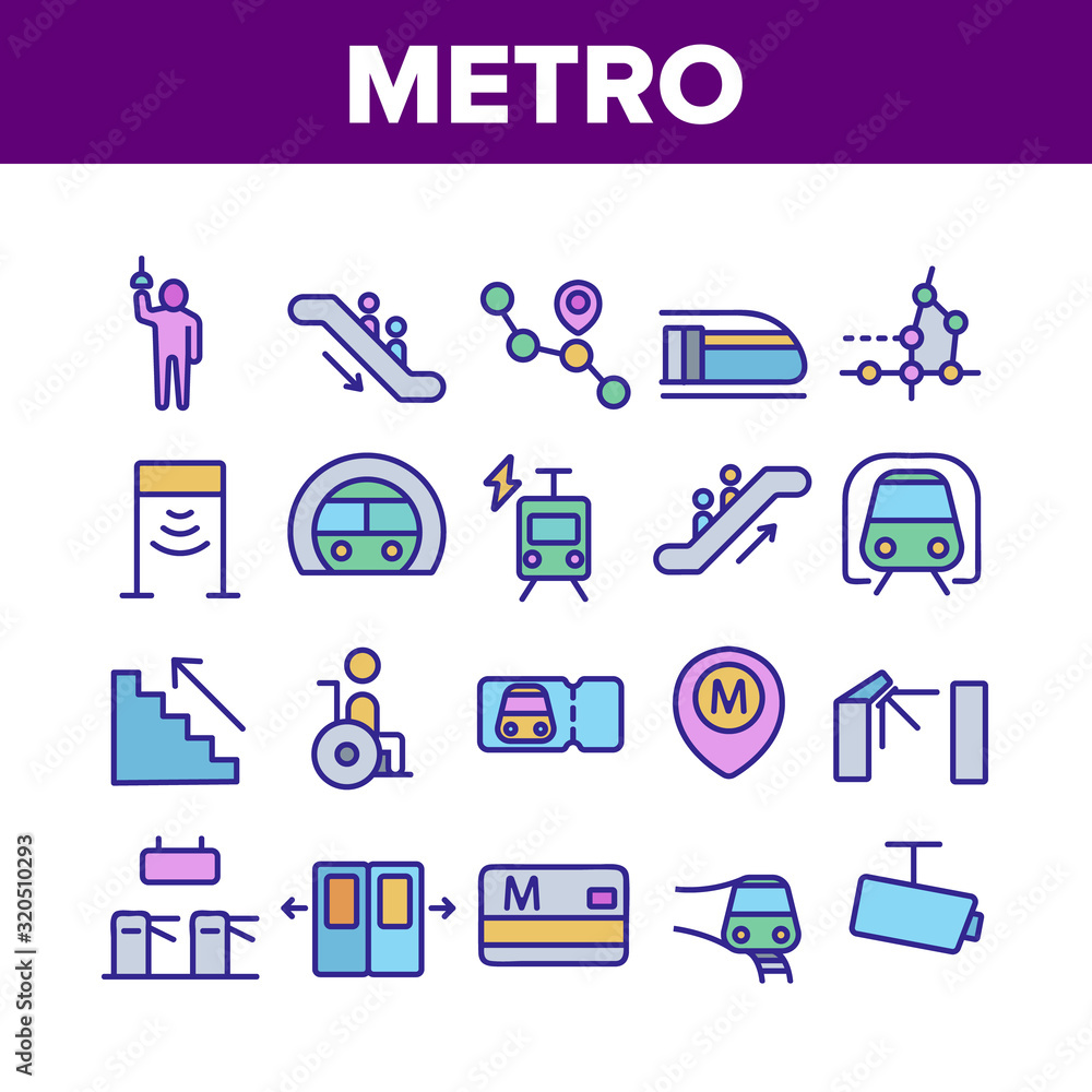 Metro Underground Collection Icons Set Vector Thin Line. Metro Train ...