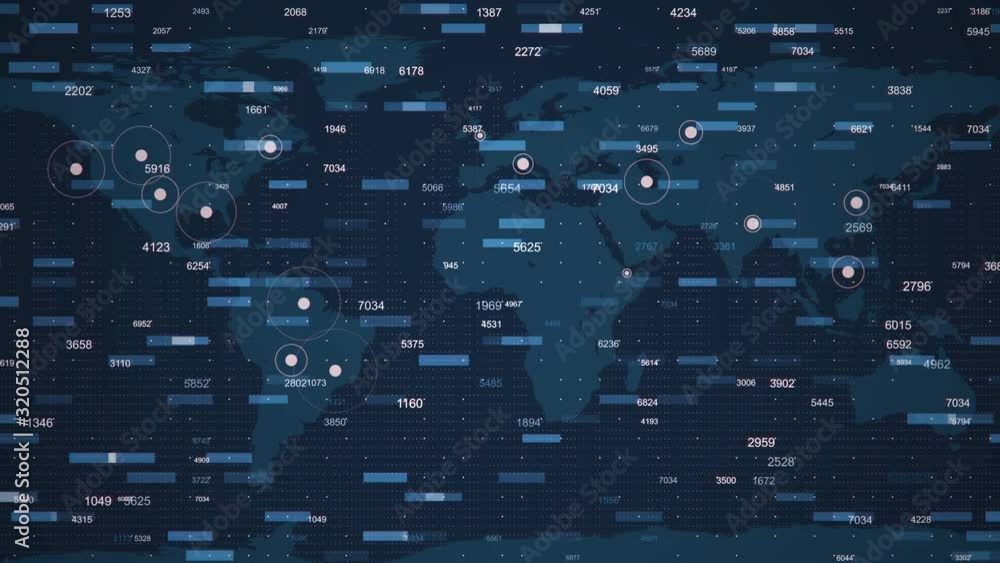 4K Business animation of world statistics with floating global data on ...