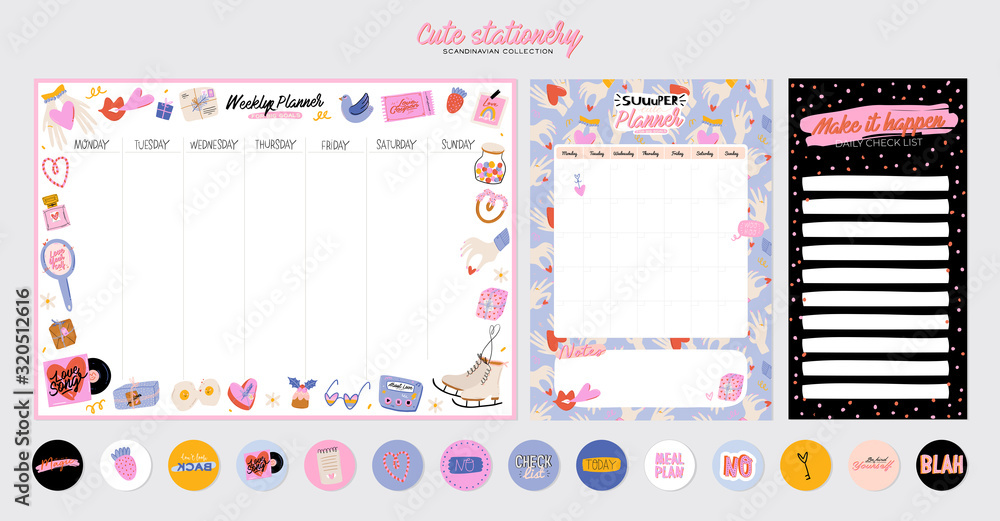 Collection of weekly or daily planner, note paper, to do list, stickers ...