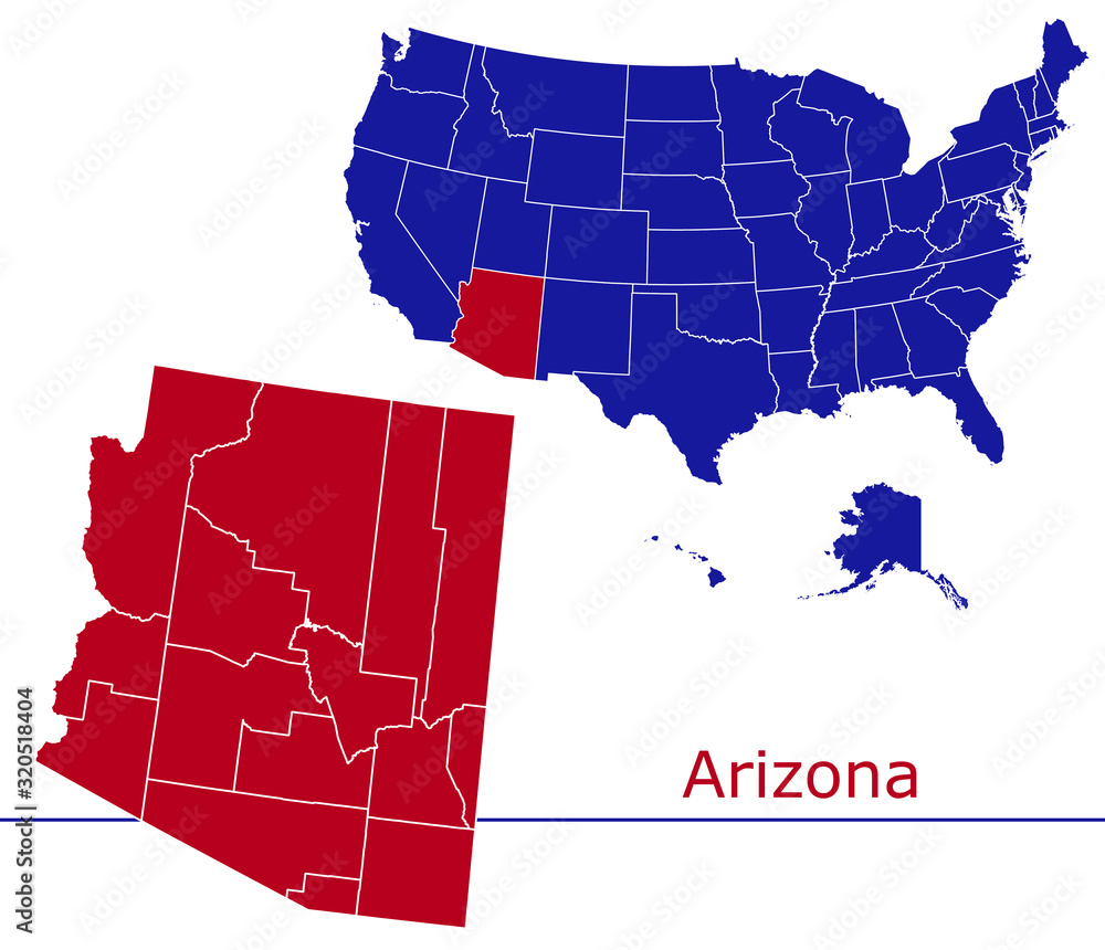 Poster Arizona counties vector map with USA map colors national flag ...