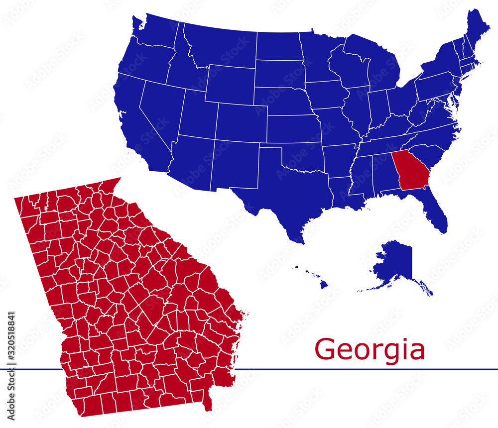Georgia counties vector map with USA map colors national flag Stock ...