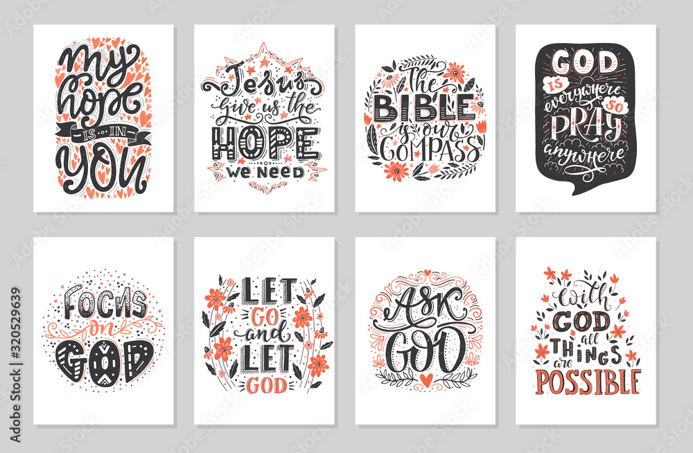 Vector set of greetings card with religions lettering. Modern bible ...