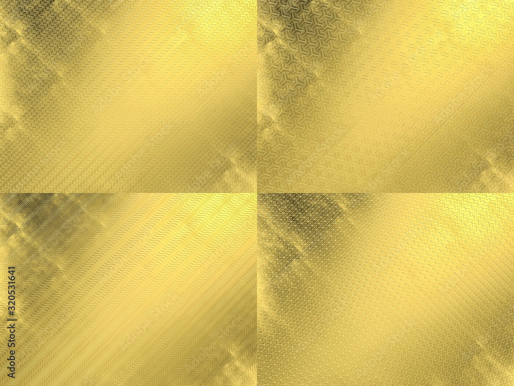 variety of gold textures with repetitive geometric shapes in relief ...