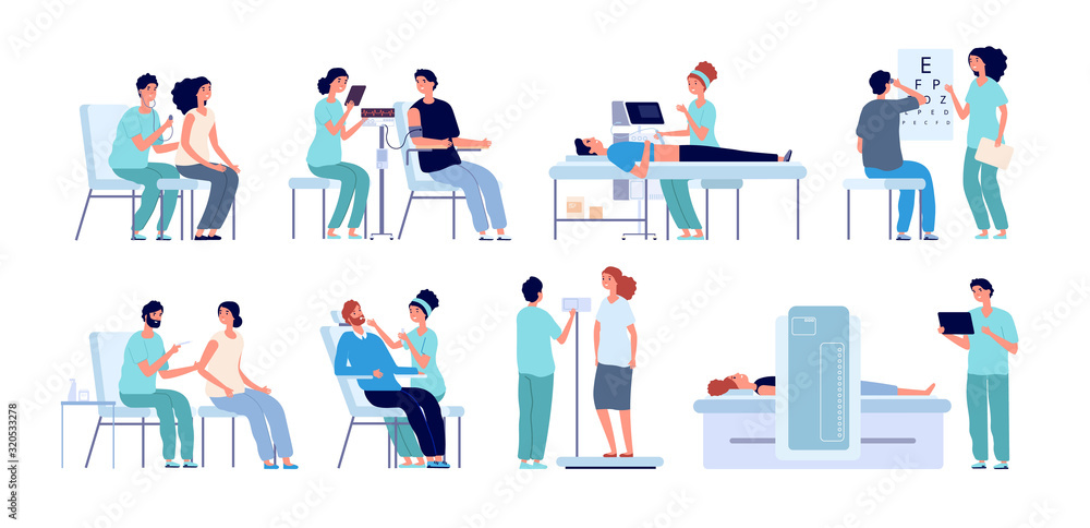 Medical check up. Doctor checking patient, eyes test and physical ...