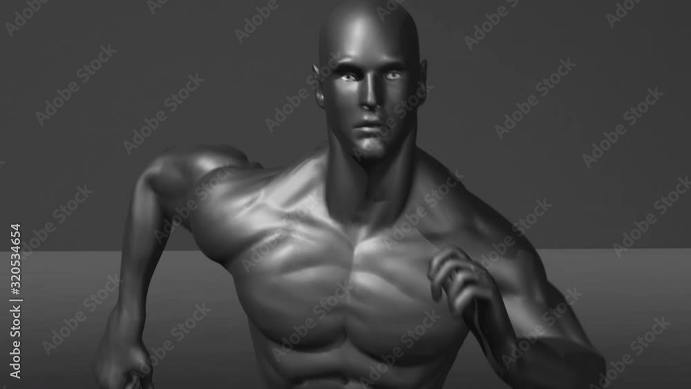 Minimalist back futuristic seamless animation of a muscle man running ...