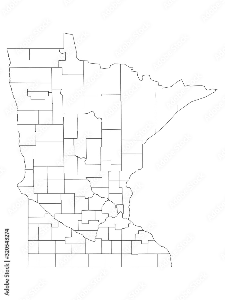 White Outline Counties Map of US State of Minnesota Stock Vector ...