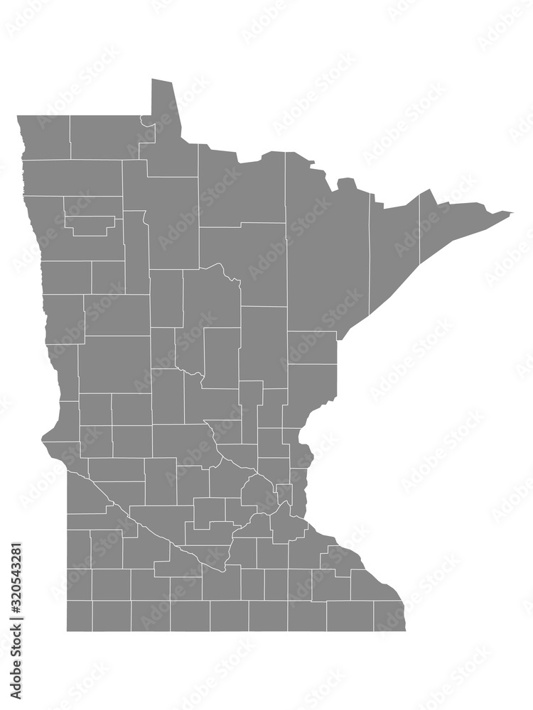 Gray Outline Counties Map of US State of Minnesota Stock Vector | Adobe ...