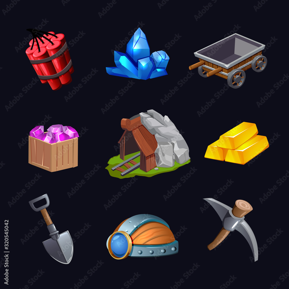 Mining Game Design Icon Set Stock Vector | Adobe Stock